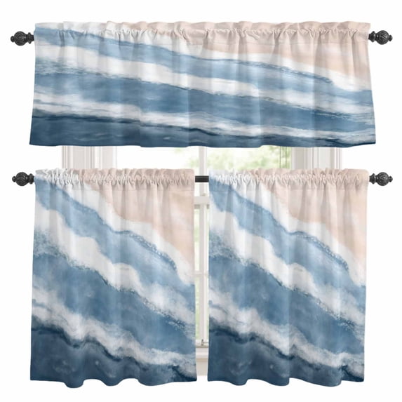 Blue Black Beach Waves Kitchen Curtains Set for Windows, Nautical ...