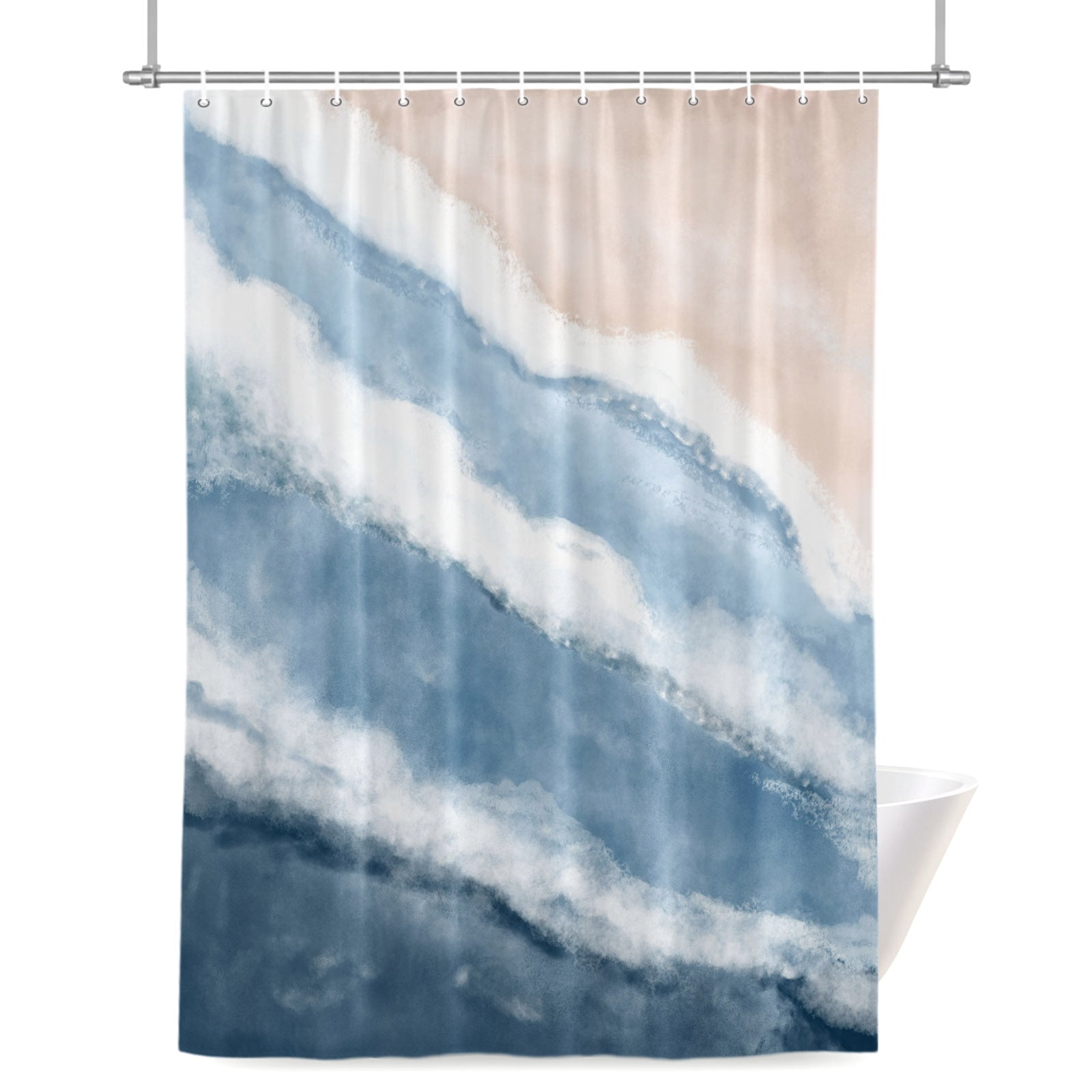 Blue Black Beach Waves Shower Curtains for Bathroom, Nautical Coastal ...