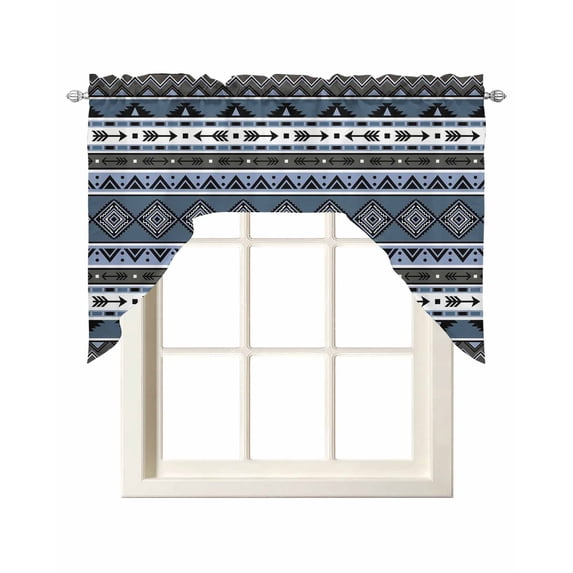 Blue Black Boho Kitchen Swag Valances for Windows, Vintage Tribal ...