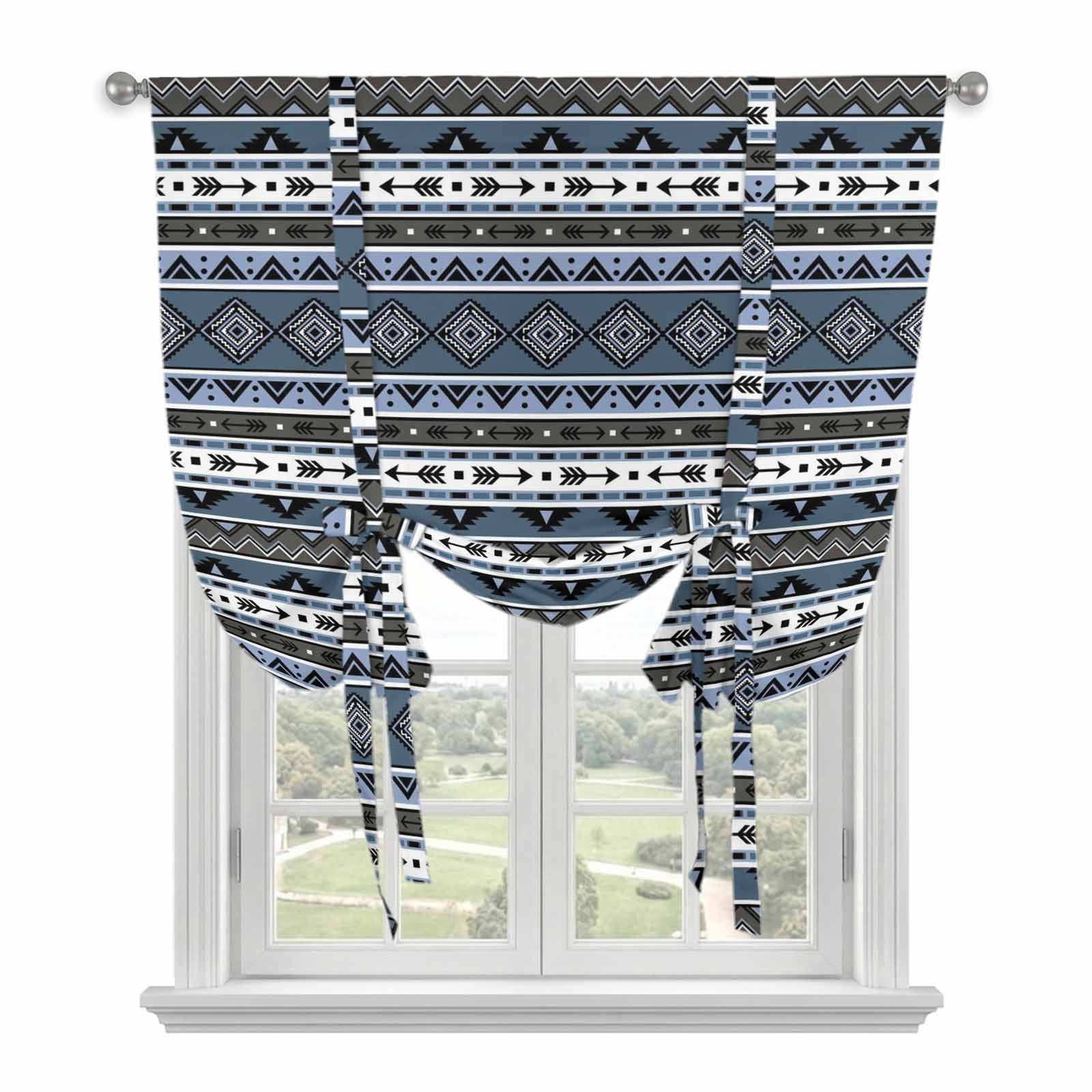 Blue Black Boho Tie Up Curtains for Window, Thermal Insulated Balloon ...