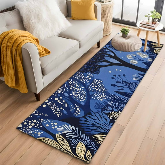 Blue Black Botanical Kitchen Runner Rug 2x6 Washable Runners for ...