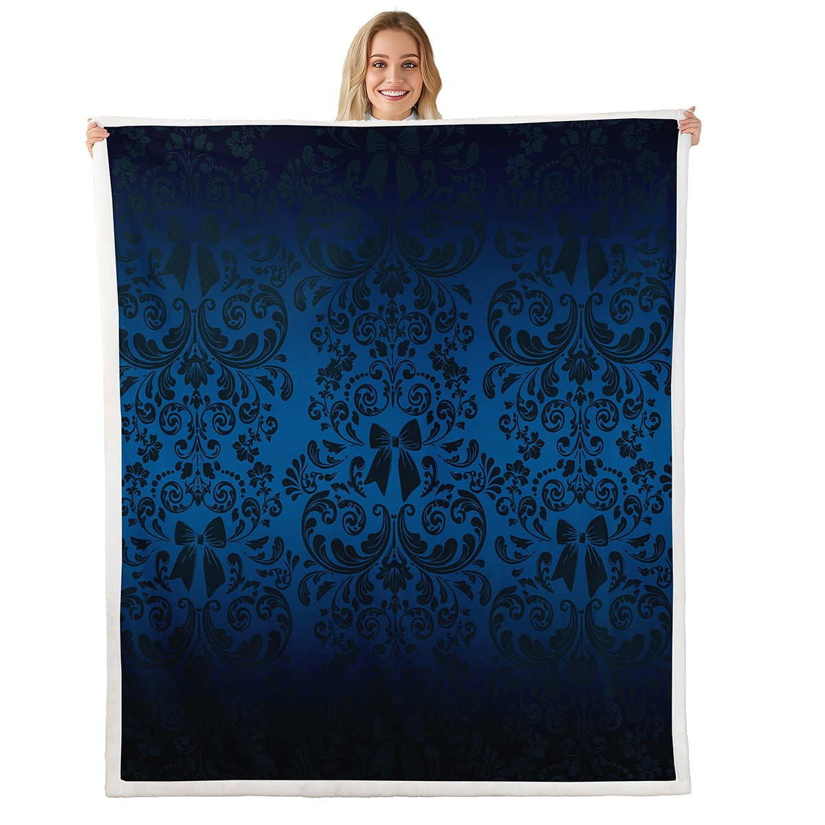 Blue Black Bow Knot Blanket Antique Victorian Damask Throw Blanket 50 ...