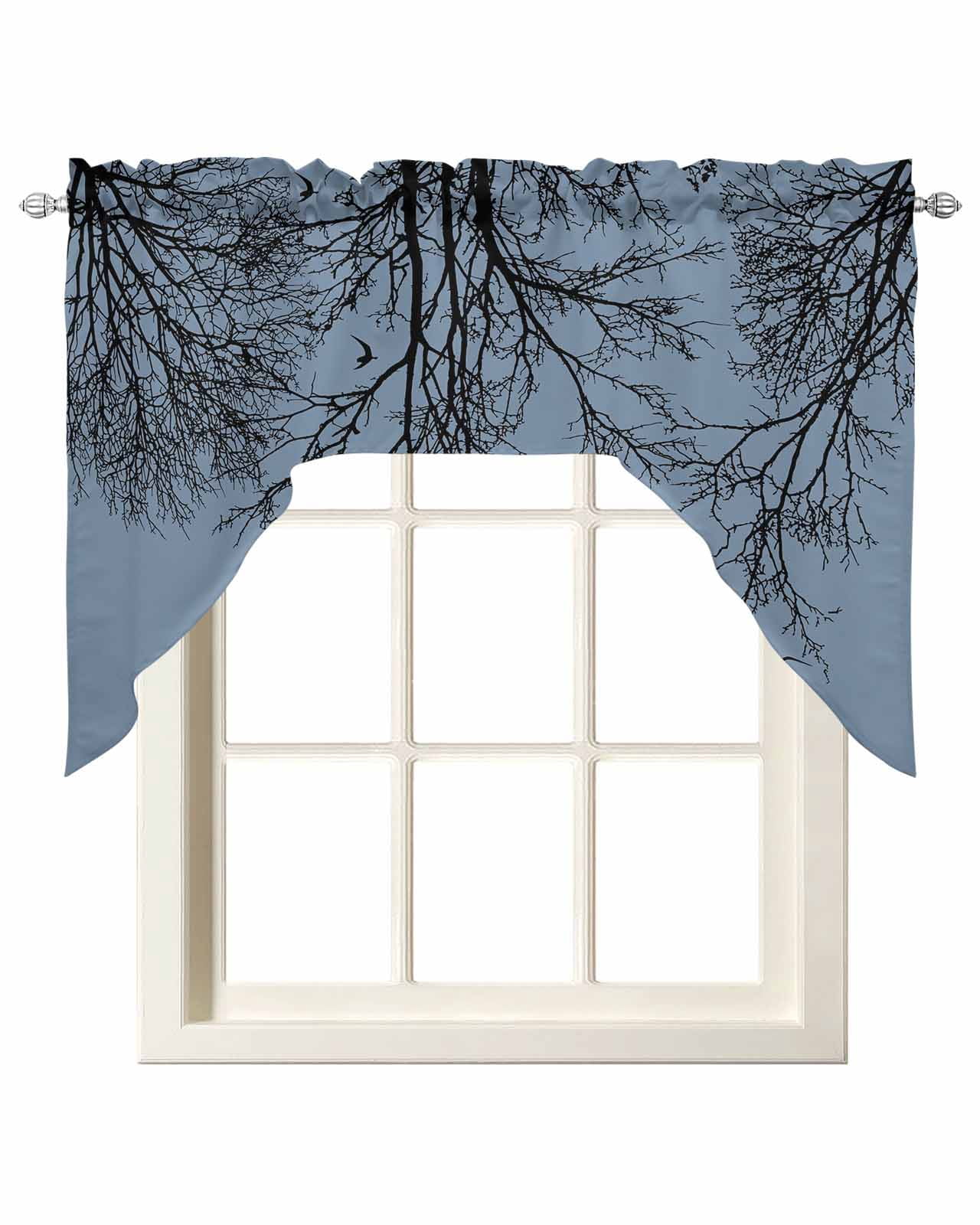 Blue Black Branches Kitchen Swag Valances for Windows, Botanical Dead ...