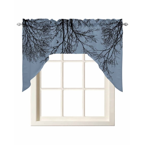 Blue Black Branches Kitchen Swag Valances for Windows, Botanical Dead ...