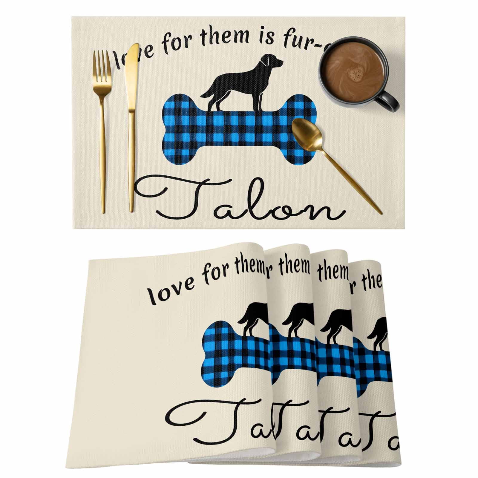 Blue Black Buffalo Checkered Placemats Set of 6 Bones Cute Dogs Pets ...