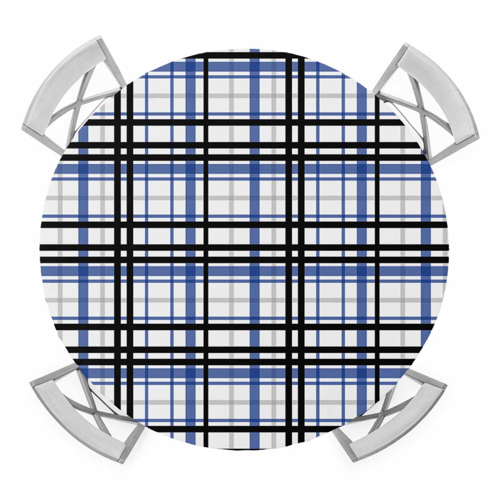 Blue Black Buffalo Plaid Elastic Fitted Round Table Cover Check Stripe ...