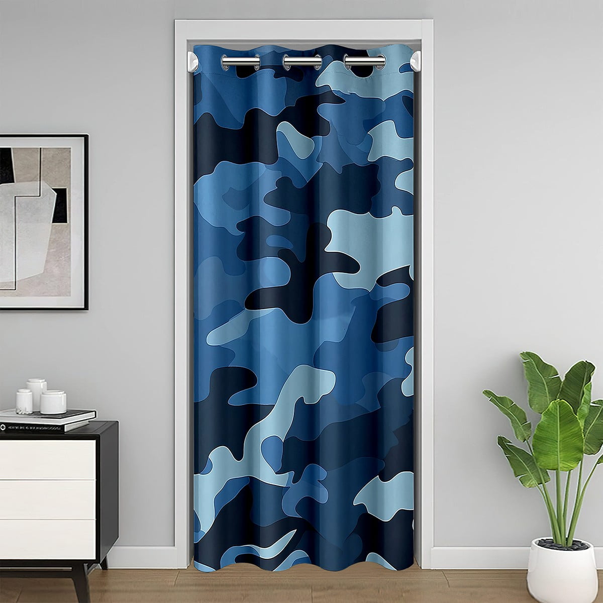 Blue Black Camo Door Curtain,Abstract Camouflage Army Camo Doorway ...