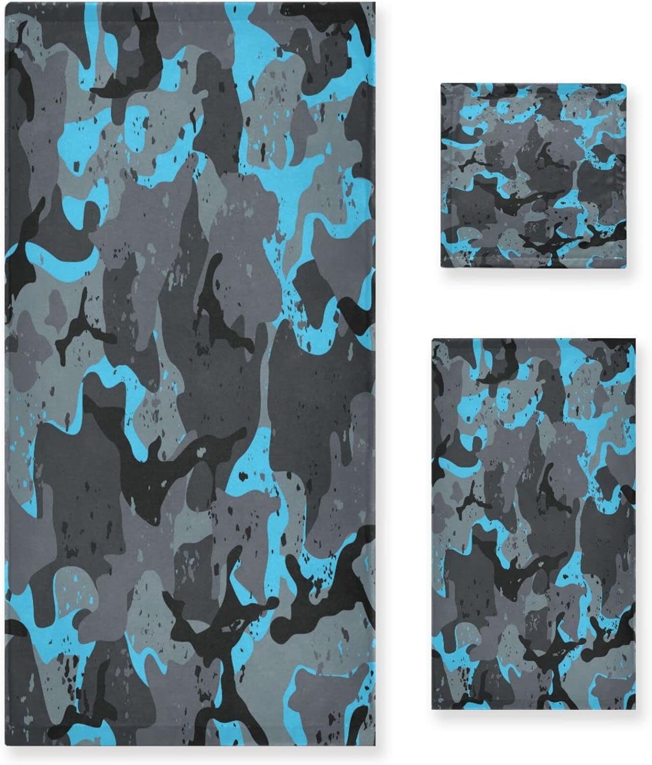 Blue Black Camouflage Towel Set of 3, Ultra Soft and Absorbent Bath ...