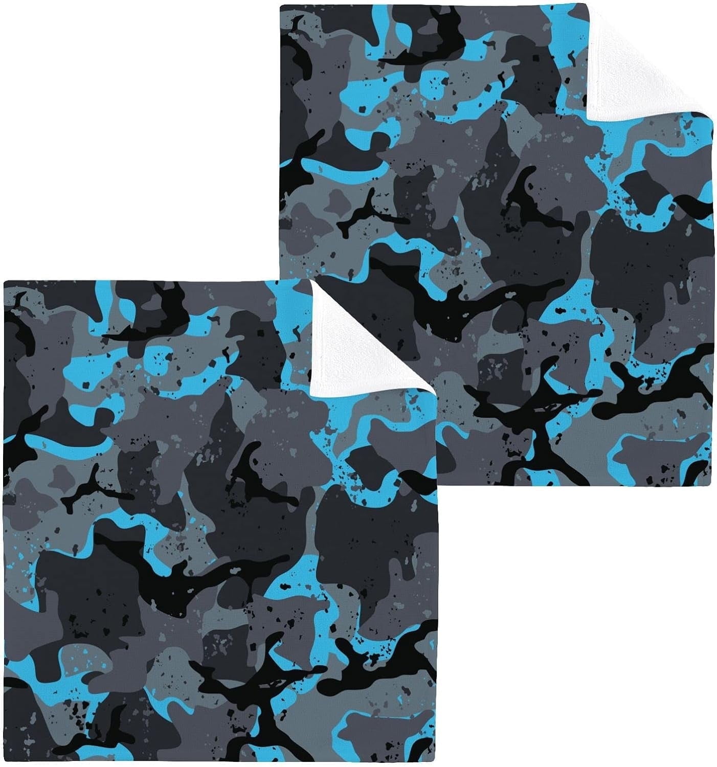 Blue Black Camouflage Wash Cloth Set of 4, 12 x 12 Inch Cotton Baby ...