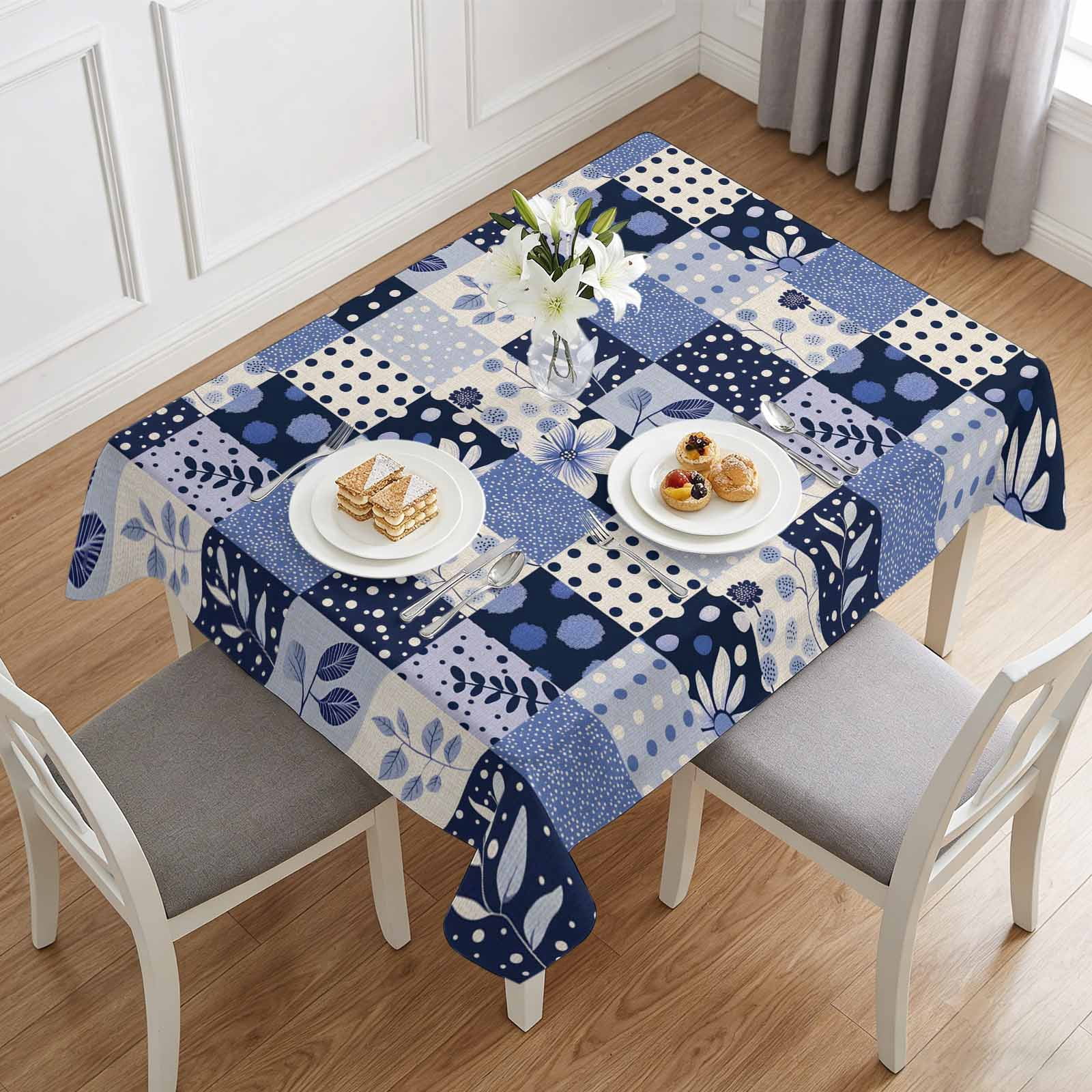 Blue Black Checker Texture Table Cloth 60x84in, Waterproof Rectangle ...