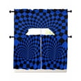 Blue Black Checkered Kitchen Curtains Sets 36 Inch Length with Valance ...