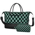 Blue and Black Checkered Pattern 2 Piece Travel Bag Set, Overnight ...