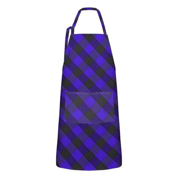Blue and Black Checkered Pattern Apron for Women with Pockets, Cotton ...