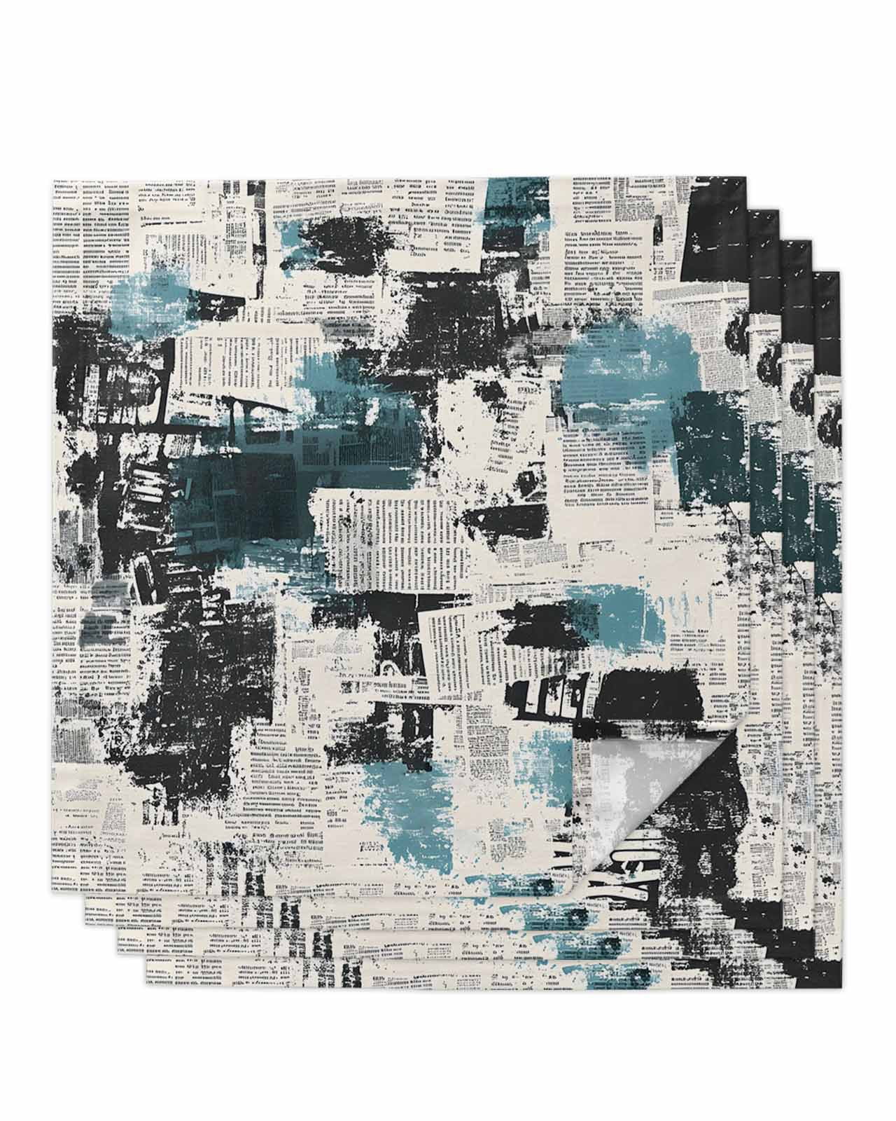 Blue Black Cloth Napkins Set of 4 Reusable Dinner Napkins, Vintage ...