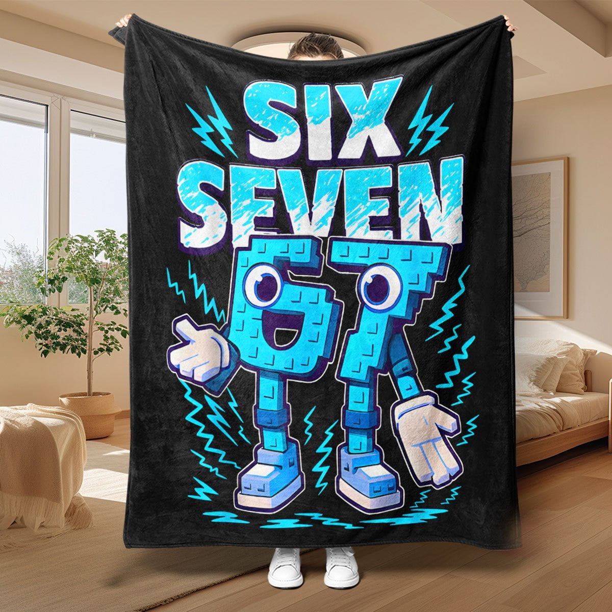 Blue And Black Contrasting Color "67" Digital Robot Lightning Blanket ...
