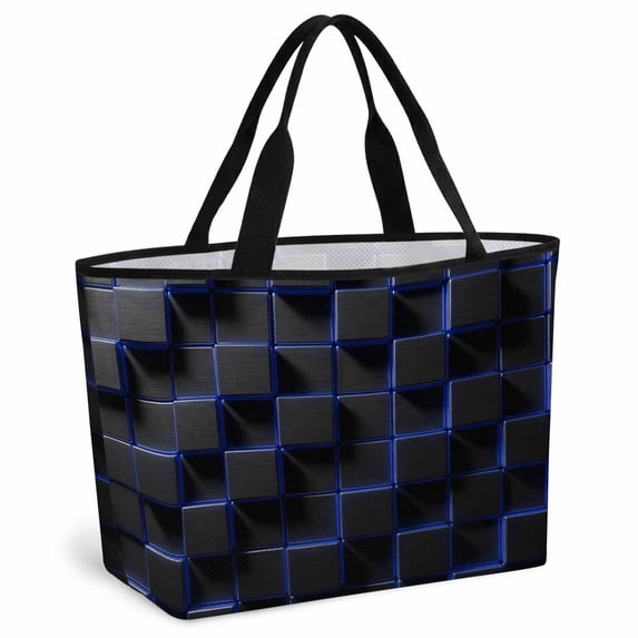 Blue Black Cubes Beach Bag for Women, Large Breathable Mesh Beach Tote ...