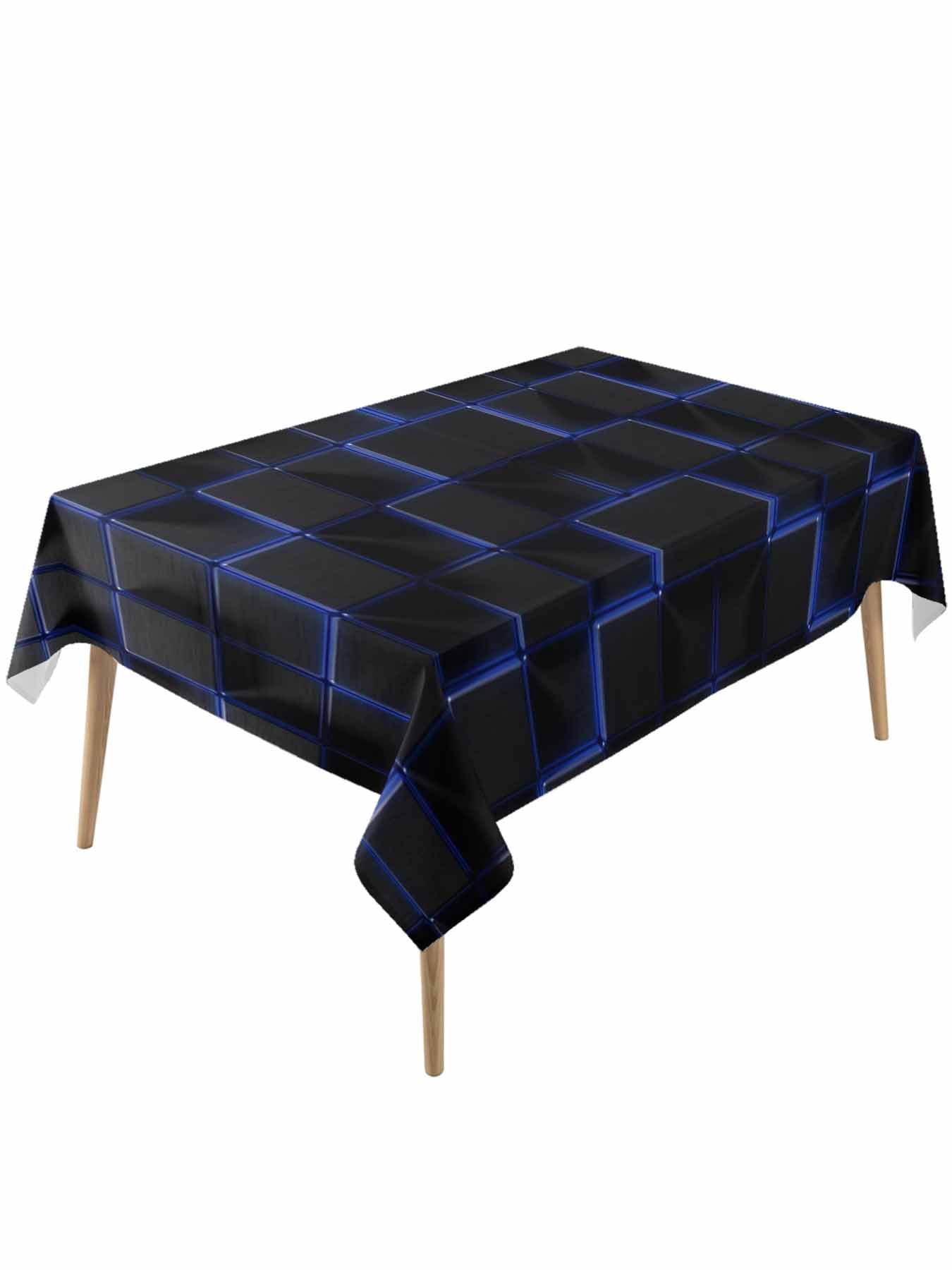 Blue Black Cubes Rectangle Tablecloth, Modern Geometric Abstract Art ...