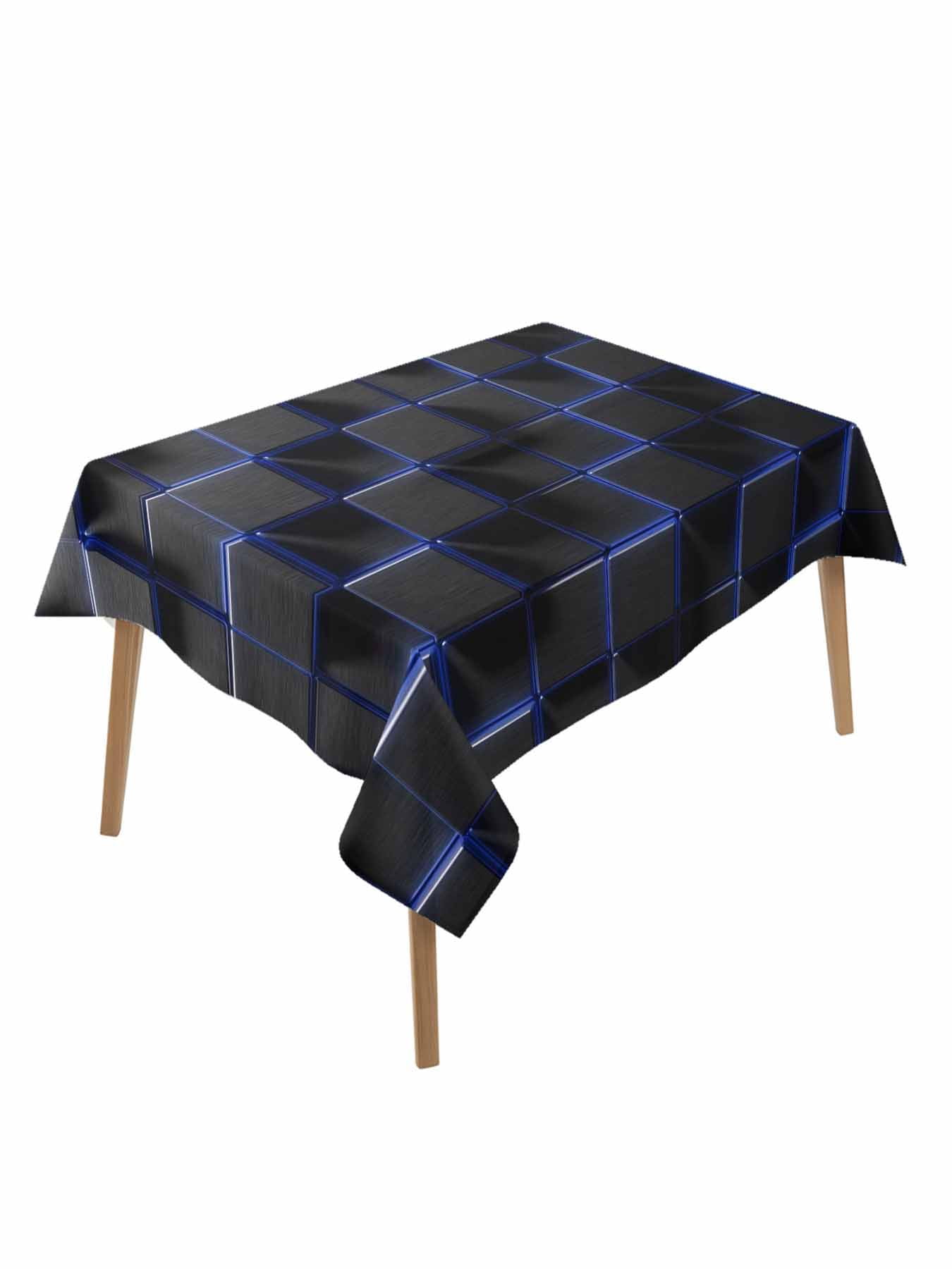 Blue Black Cubes Table Cloth, Waterproof Tablecloth for Rectangle ...