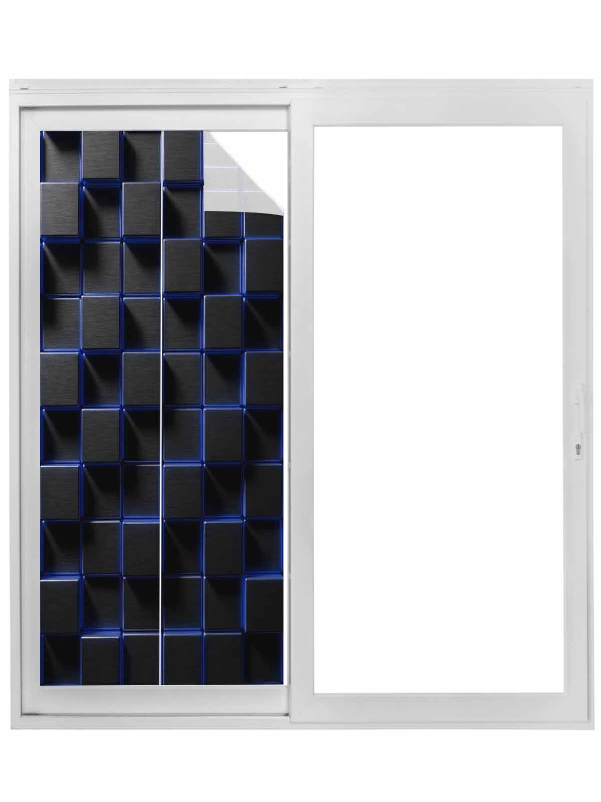 Blue Black Cubes Window Privacy Film, Modern Geometric Abstract Art ...