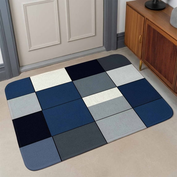 Blue Black Front Door Mat Indoor Entrance, Geometric Abstract Color ...
