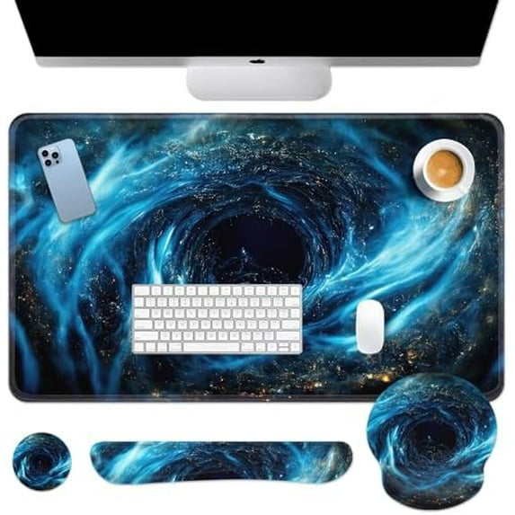 Blue Black Galaxy Keyboard Mouse Pad Set Desk Ma Space Abstract 4in1 ...
