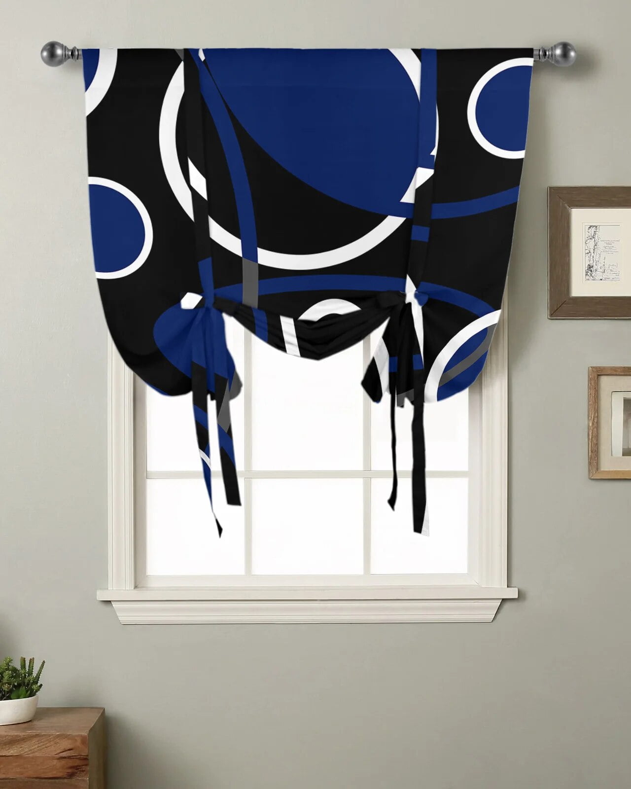 Blue Black Geometric Abstract Lines Kitchen Short Window Curtain Modern ...