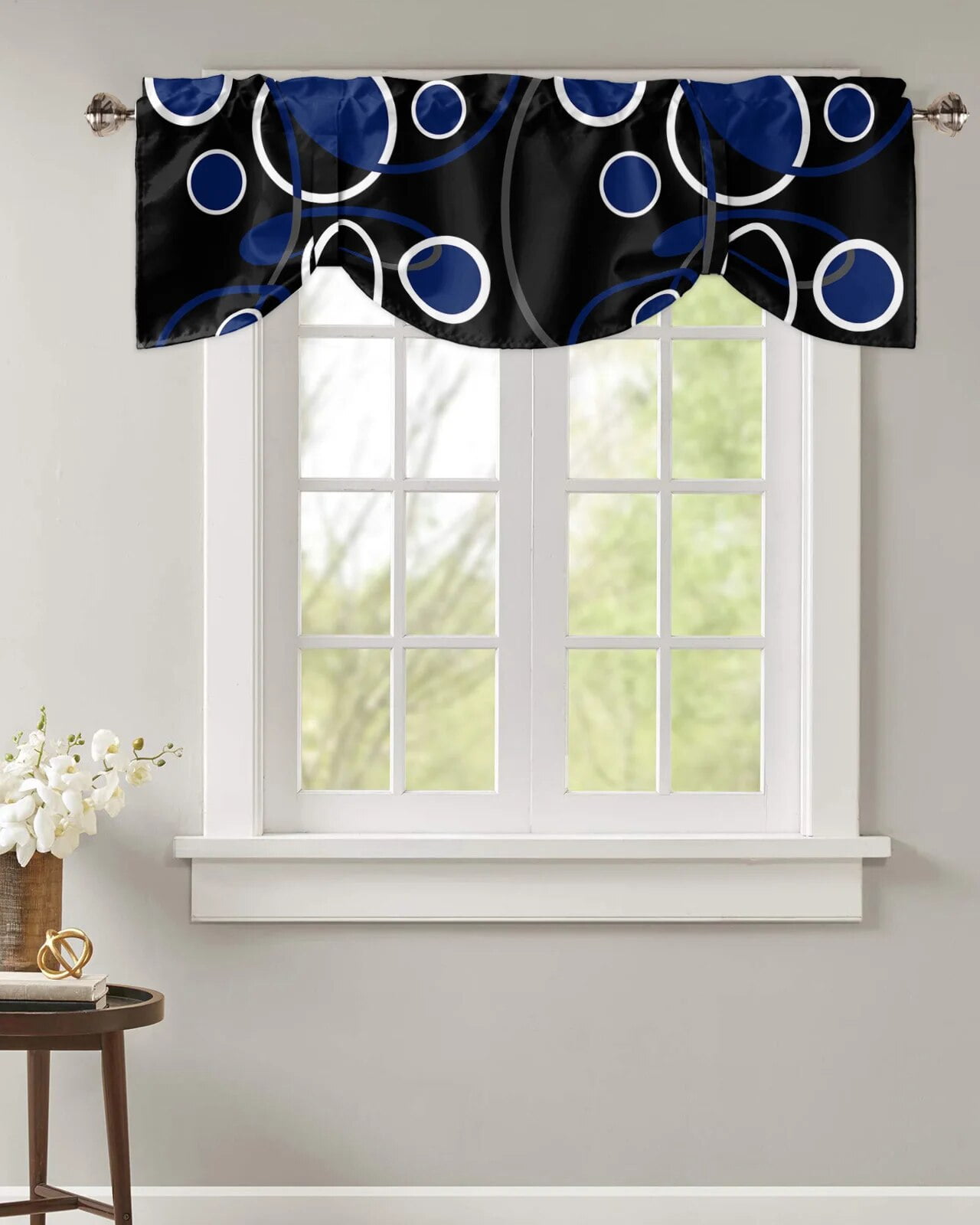 Blue Black Geometric Abstract Lines Kitchen Valance Curtain Window Valance for Living Room ...