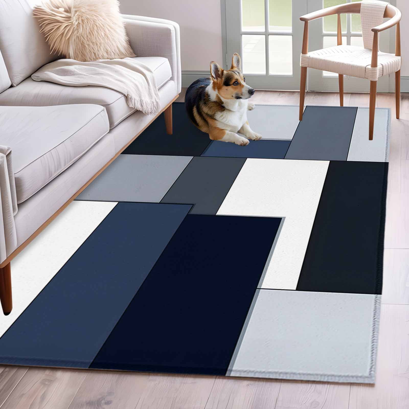 Blue Black Geometric Area Rugs 4x6 ft Abstract Patchwork Modern Art ...