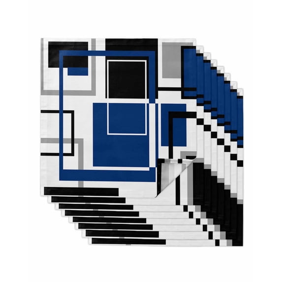 Blue Black Geometric Cloth Napkins Set of 8 Reusable Dinner Napkins ...