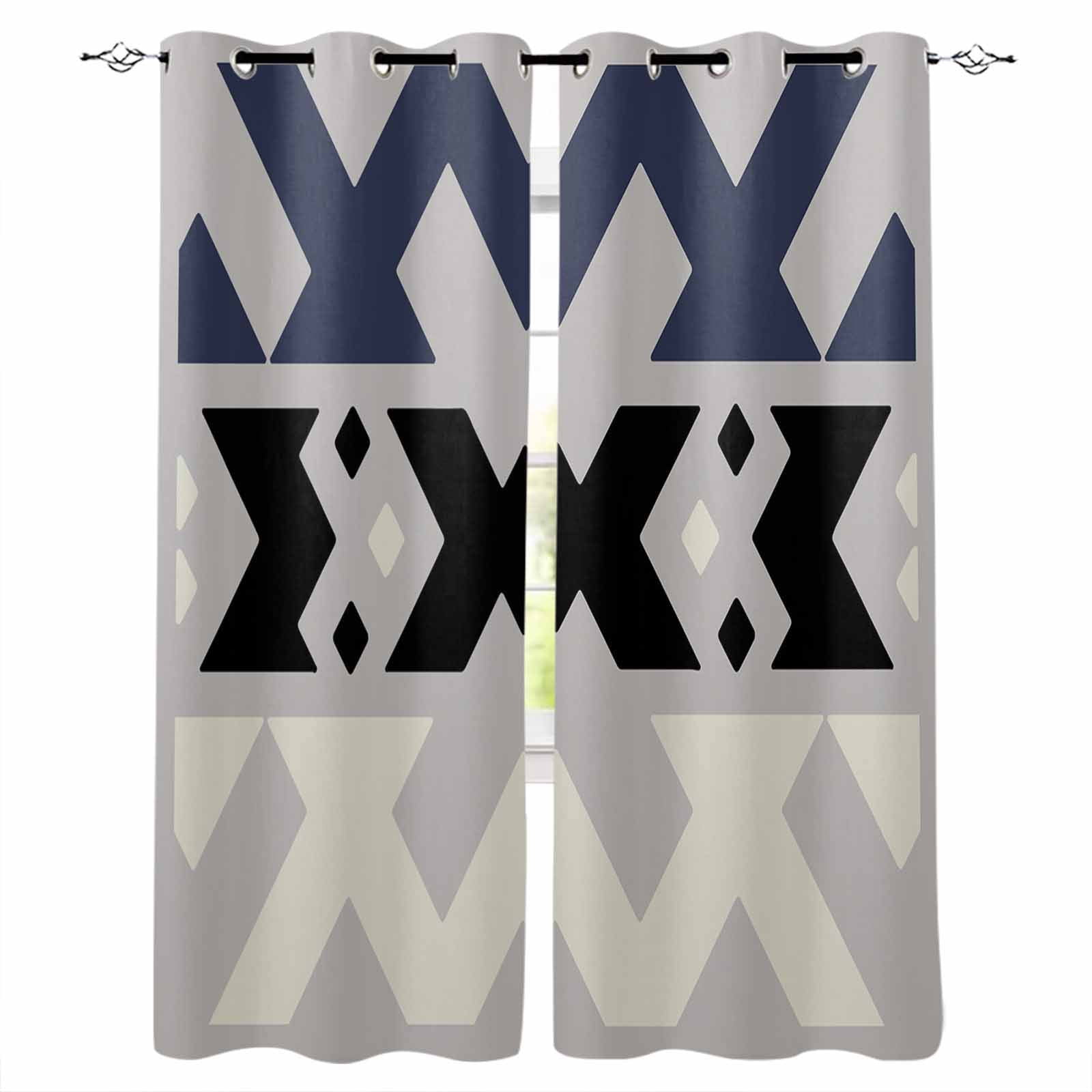 Blue Black Geometric Kitchen Curtains Modern Abastract Minimalist Lines ...