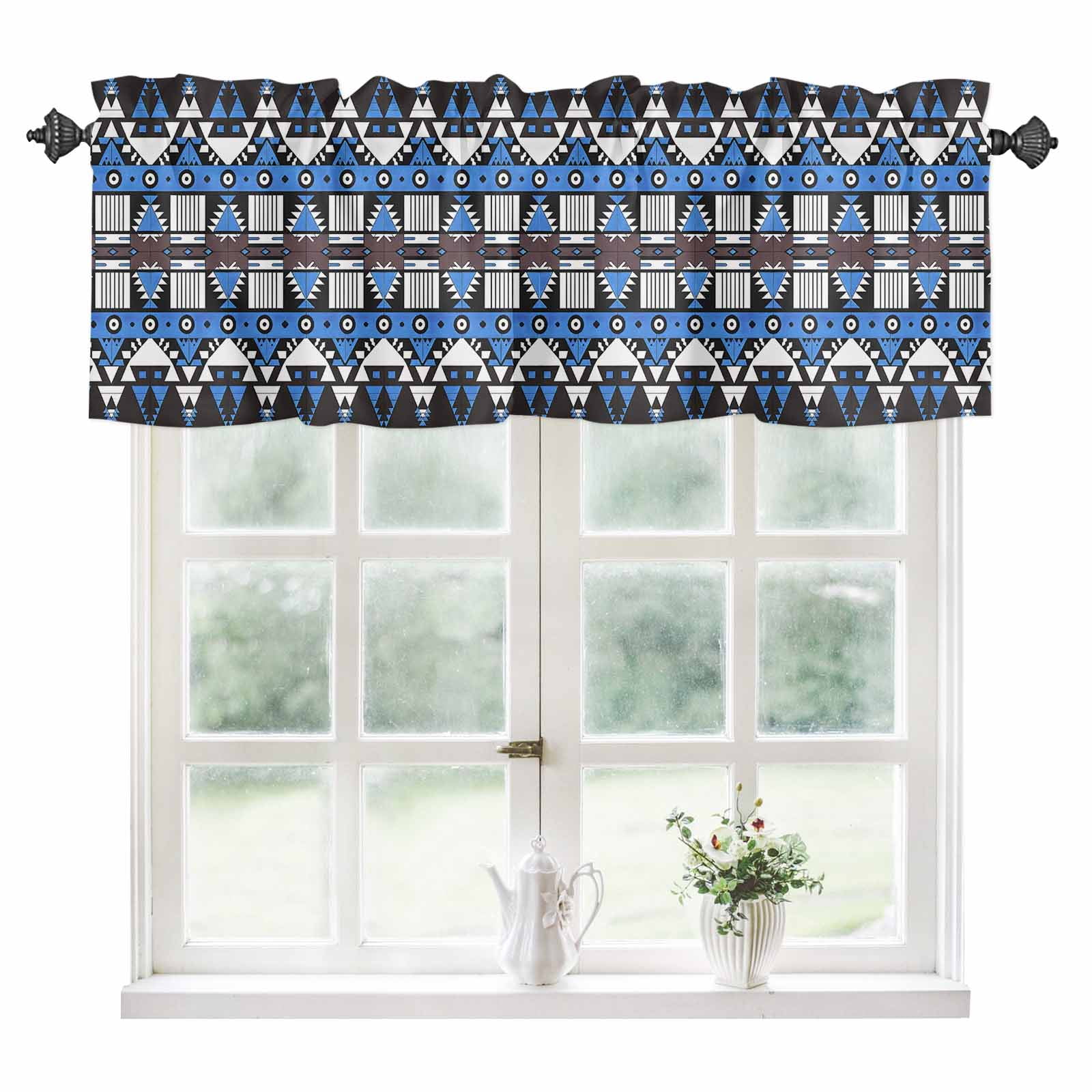 Blue Black Geometric Kitchen Valances for Windows 60x18 Inch Kitchen ...
