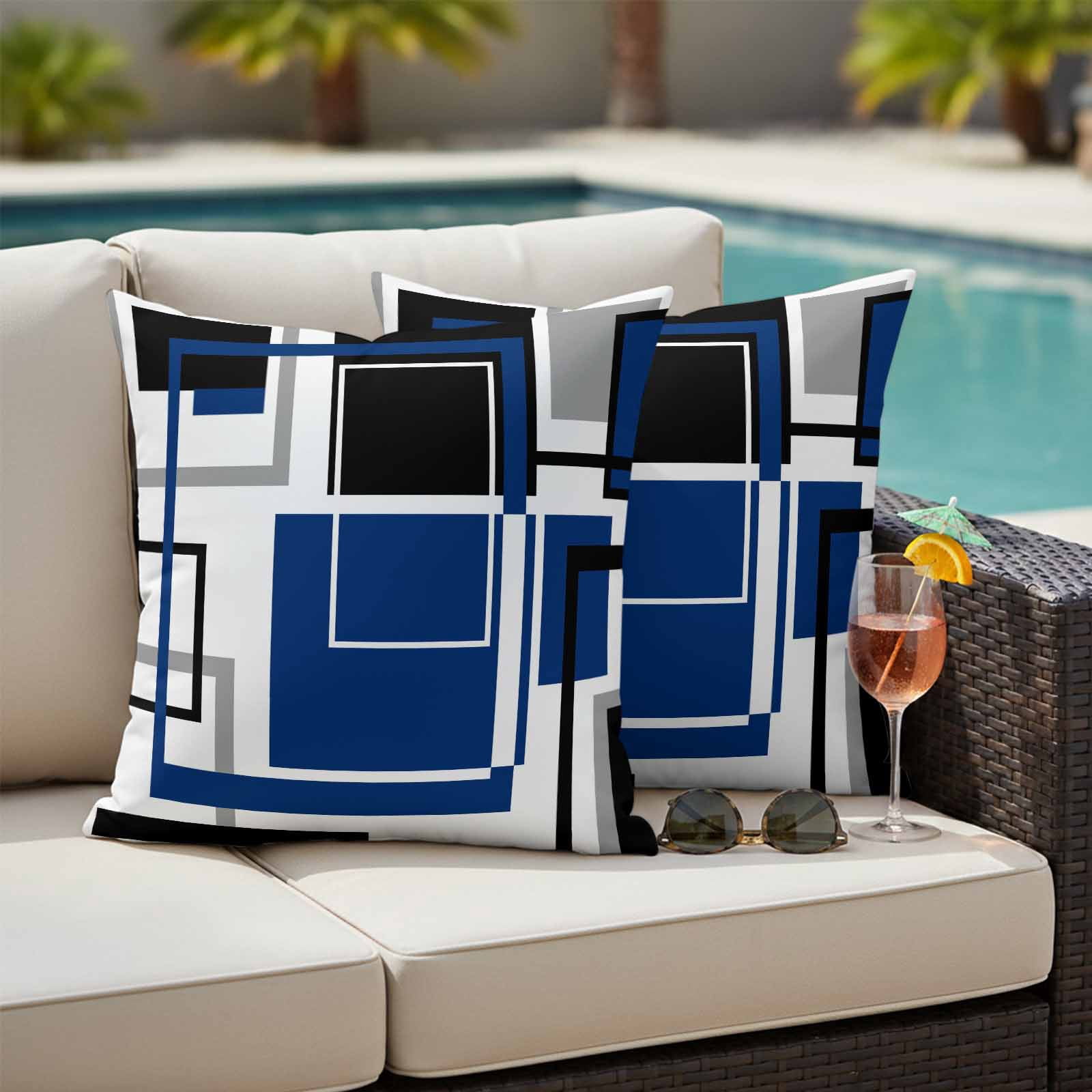 Blue Black Geometric Outdoor Pillow Covers 20x20 Inch Throw Pillow ...