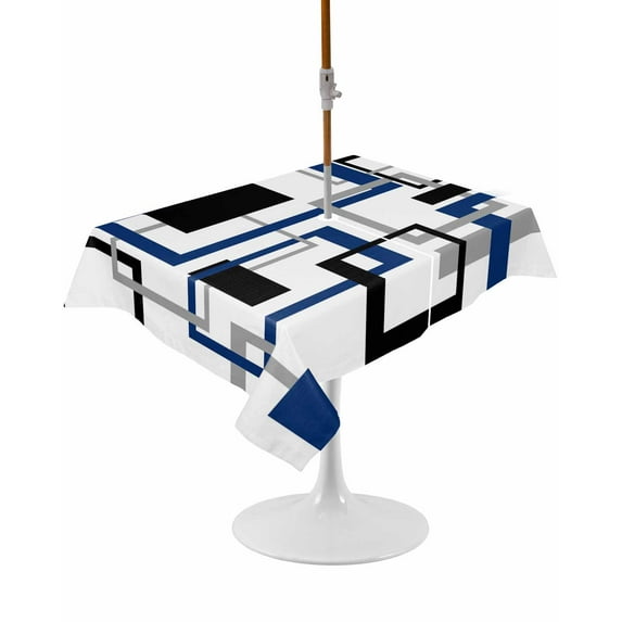Blue Black Geometric Rectangle Outdoor Tablecloth, Waterproof Table ...