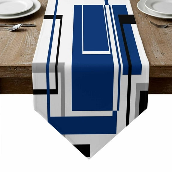 Blue Black Geometric Table Runner Linen Burlap Table Runner 72 Inches ...