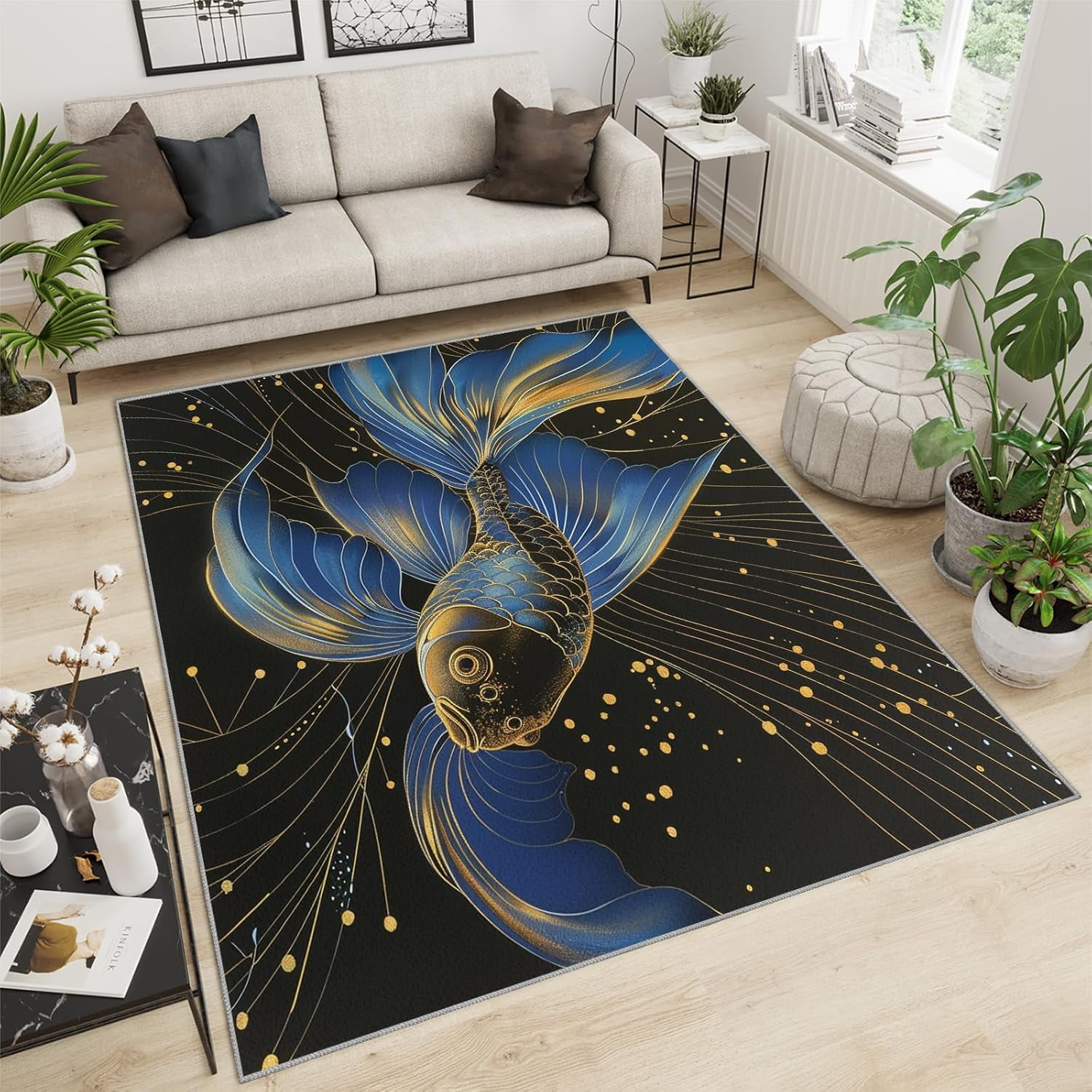 Blue Black Goldfish Area Rugs Large Goldfish Oil Painting Fish Carpet ...