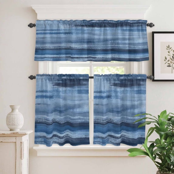 Blue Black Gradient Abstract Curtain Tier and Valance Set 3 Piece ...