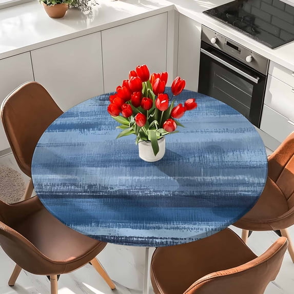 Blue Black Gradient Abstract Round Fitted Tablecloth with Elastic Edge ...