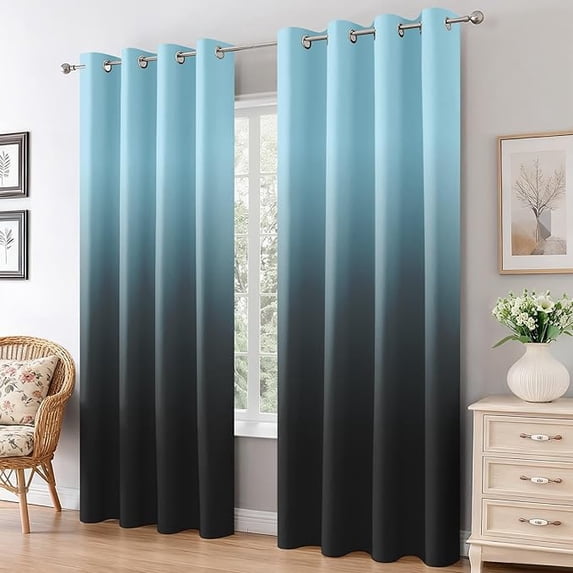 Blue Black Gradient Blackout Curtains for Bedroom, Thermal Abstract ...