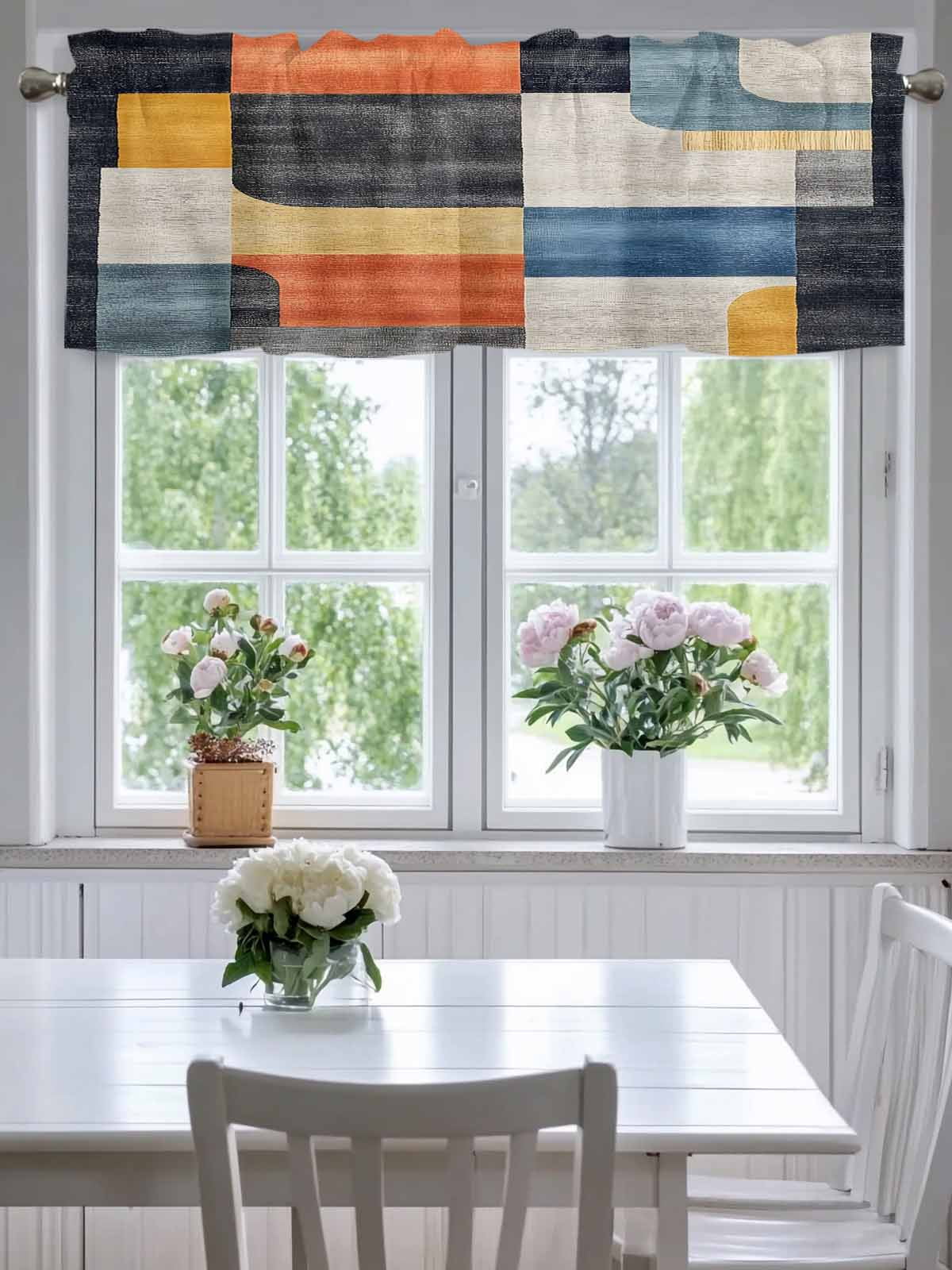 Blue Black Gradient Color Block Valances for Windows,Kitchen Valance ...