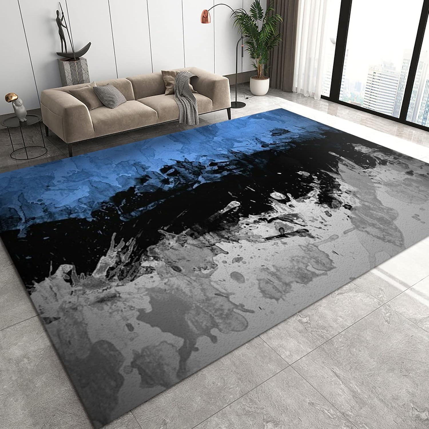 Blue Black Graffiti Area Rugs, Modern Chinese Splash Ink Art Apartment ...