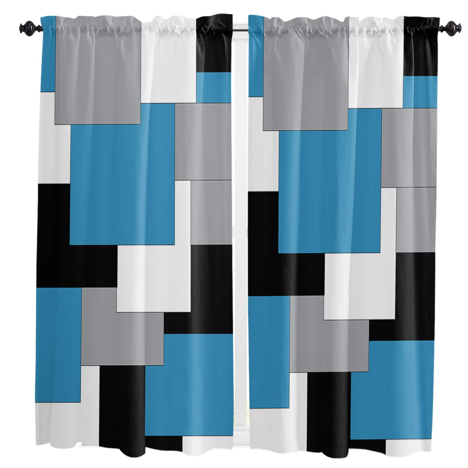 Blue Black Gray Mosaic Abstract Art Curtain Home ration Living Room ...
