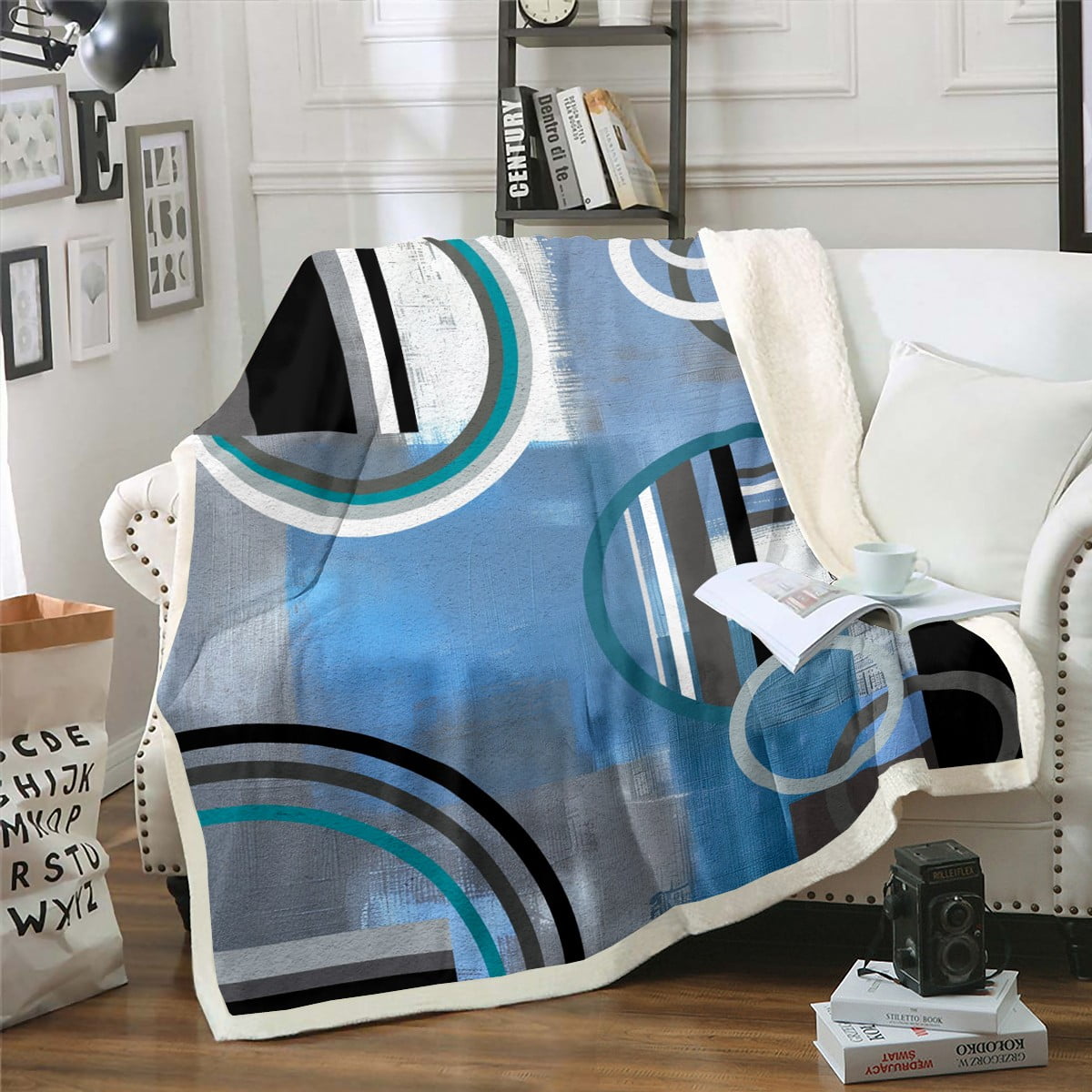 Blue Black Gray Throw Blanket 40"X50",Ombre Watercolor Geometry Fleece ...