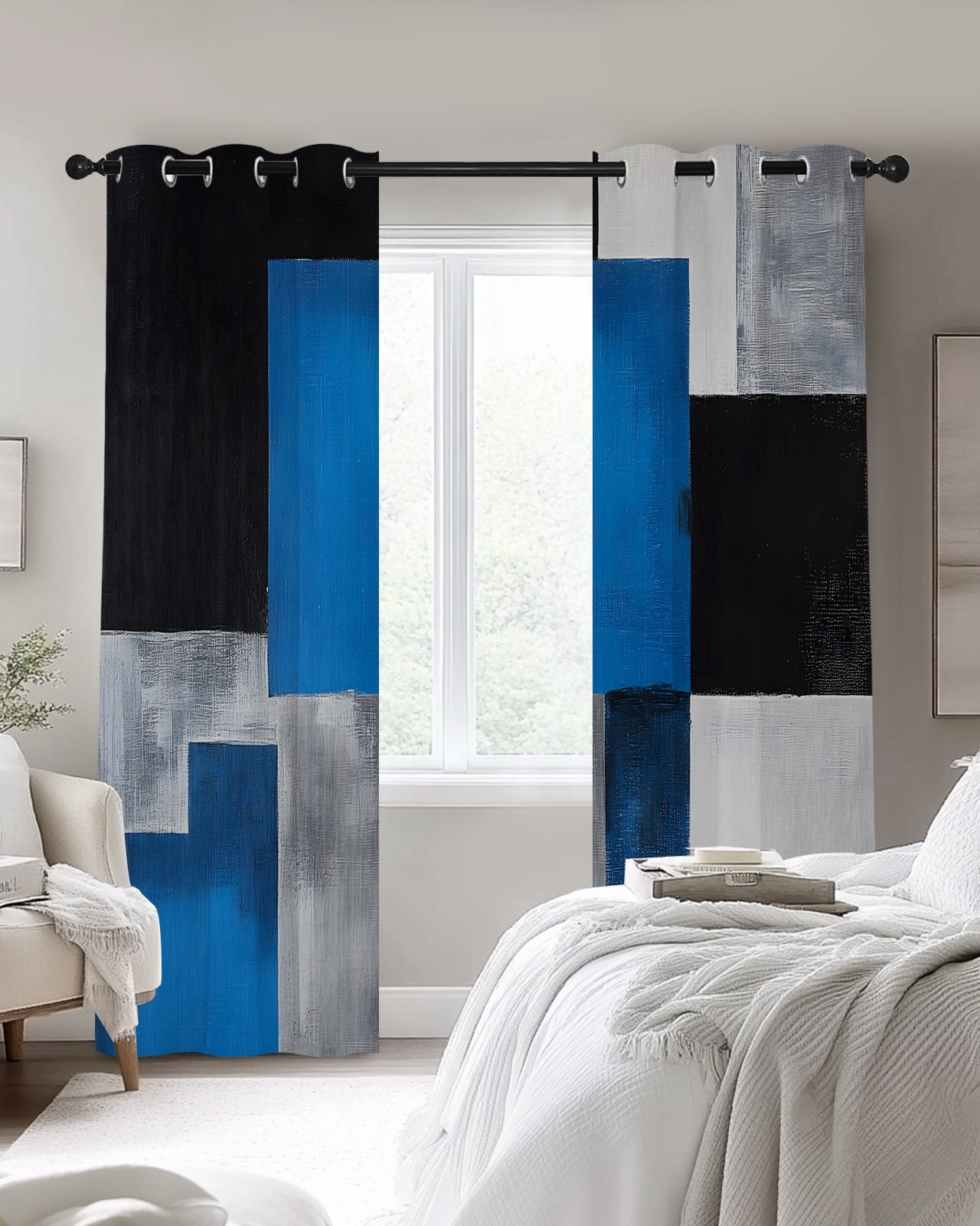 Blue Black Grey Blackout Curtains 2 Panels, Abstract Gradient Modern ...