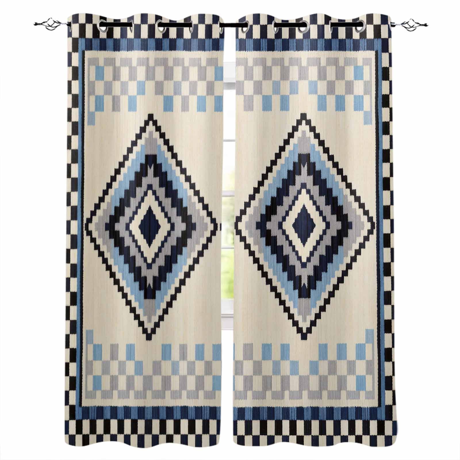 Blue Black Grey Blackout Curtains for Bedroom/Living Room, Thermal ...