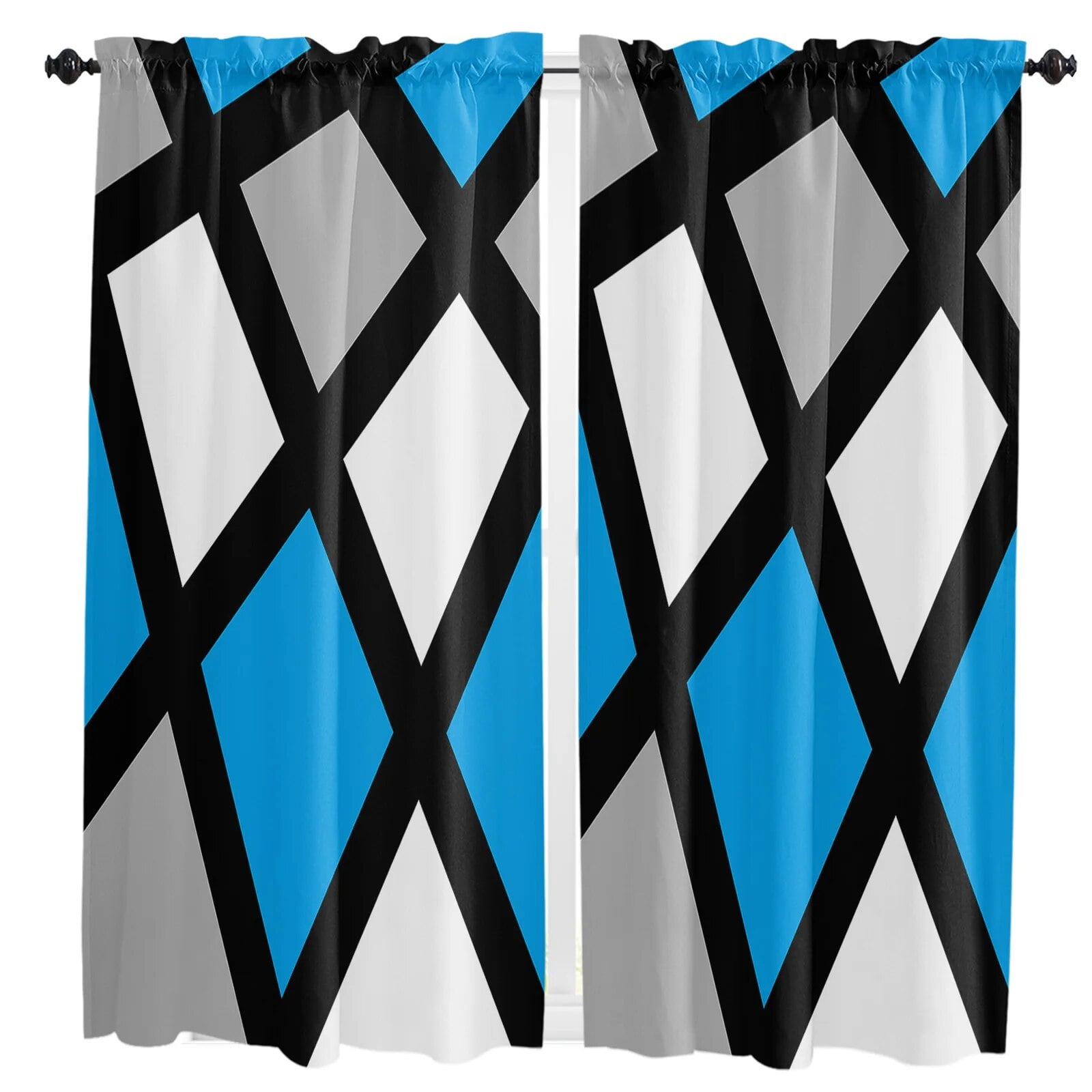 Blue Black Grey Geometric Square Curtain Home Decoration Living Room ...