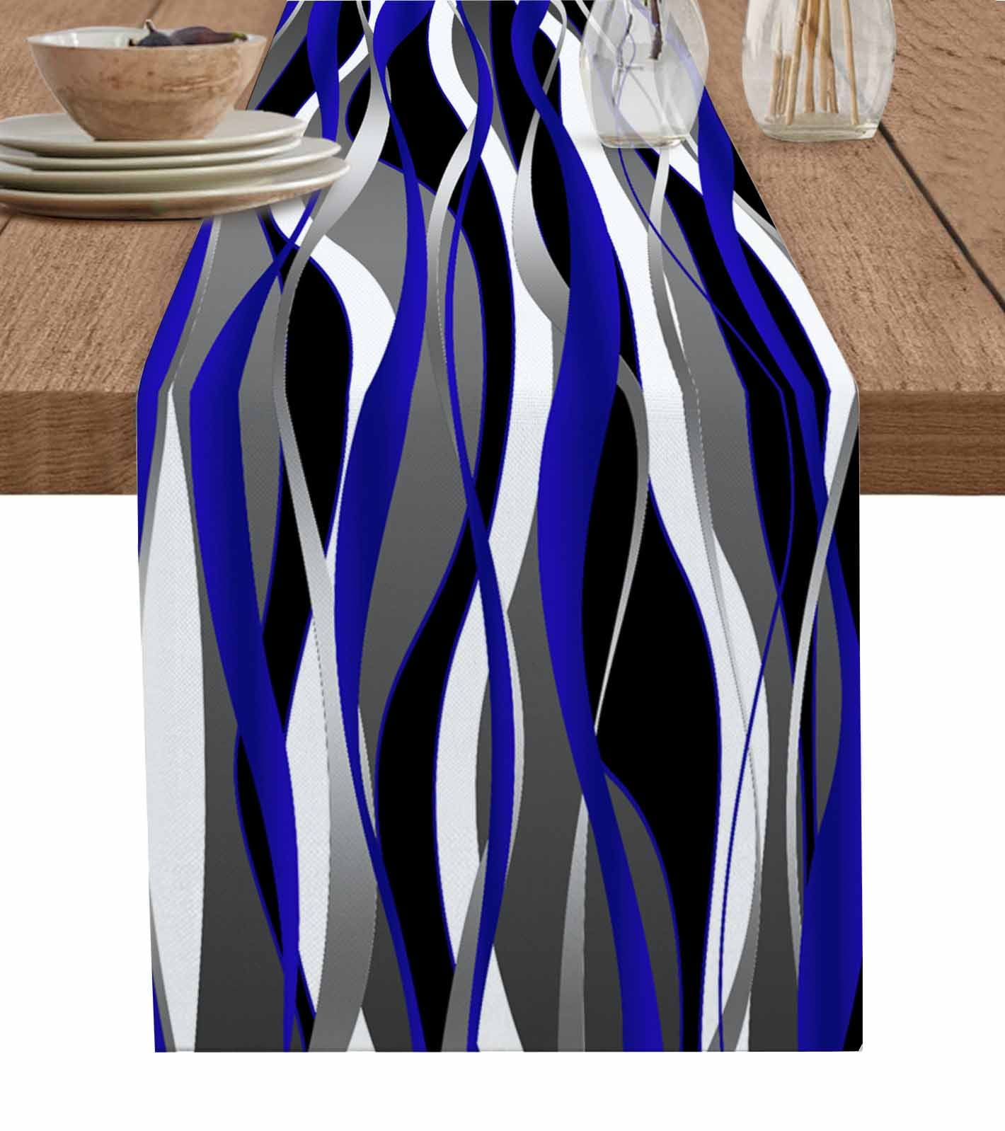 Blue Stripe Table Runner Cotton Linen 90 Inch Holiday Dresser Scarves ...