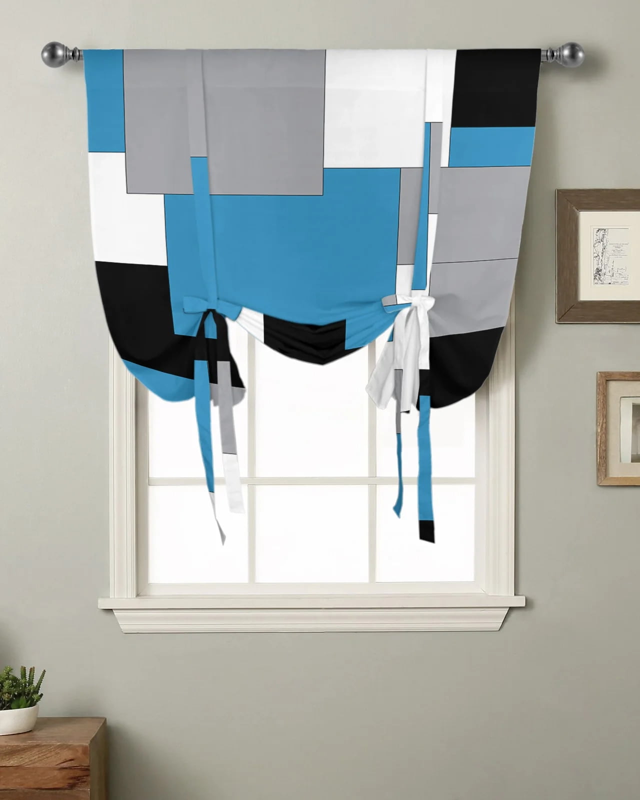 Blue Black Grey Patchwork Abstract Art Medieval Style Kitchen Short ...