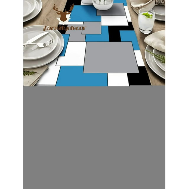 Blue Black Grey Patchwork Abstract Art Medieval Style Table Runner Home ...