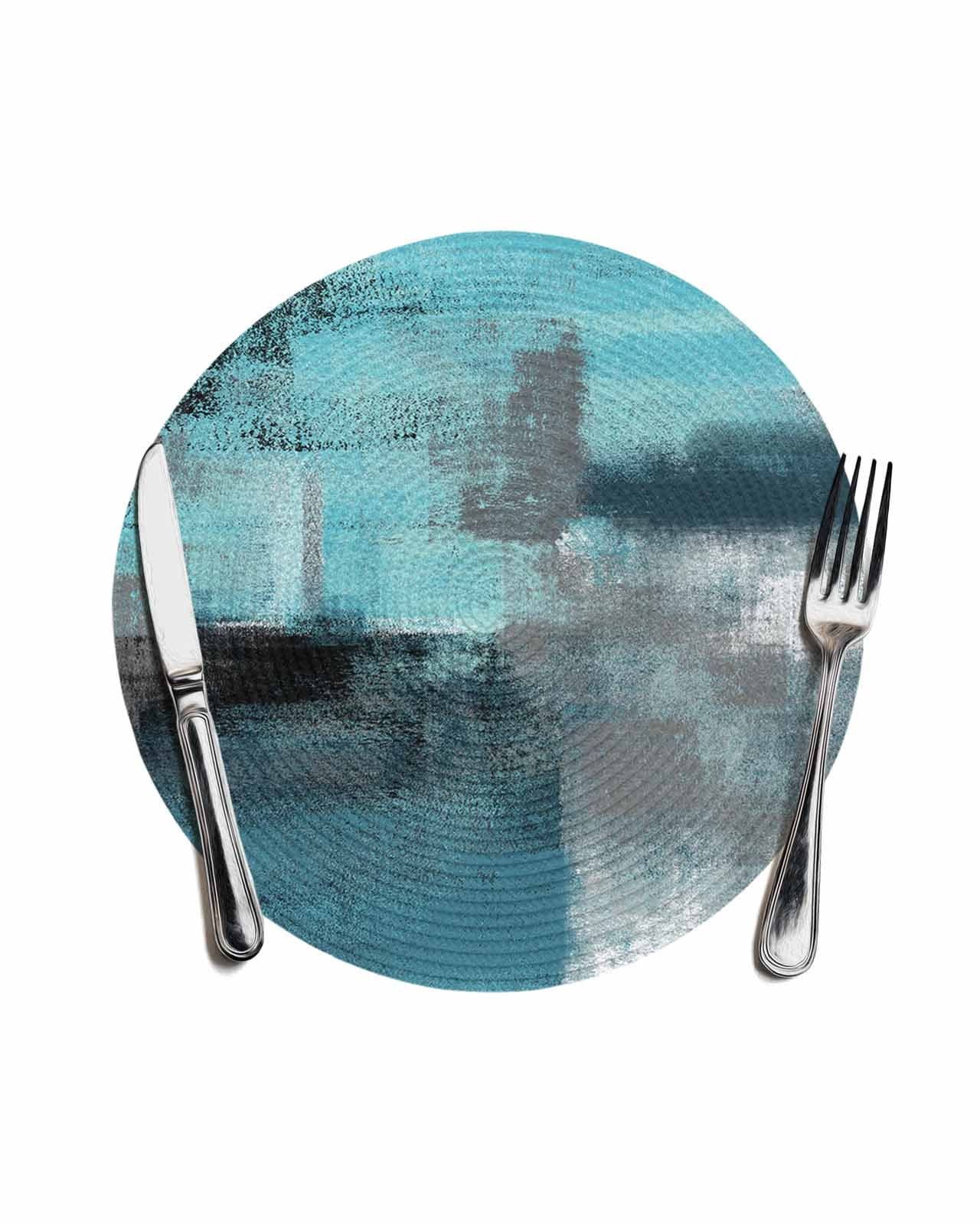 Blue Black Grey Round Table Placemats 1 pc, Abstract Paint Texture ...