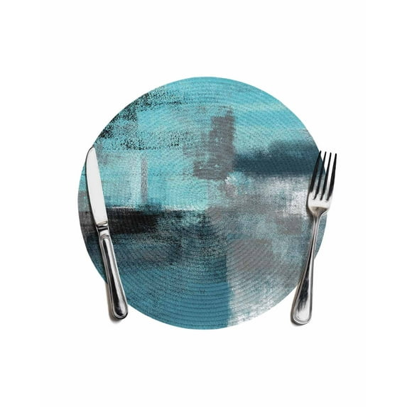Blue Black Grey Round Table Placemats 1 pc, Abstract Paint Texture ...